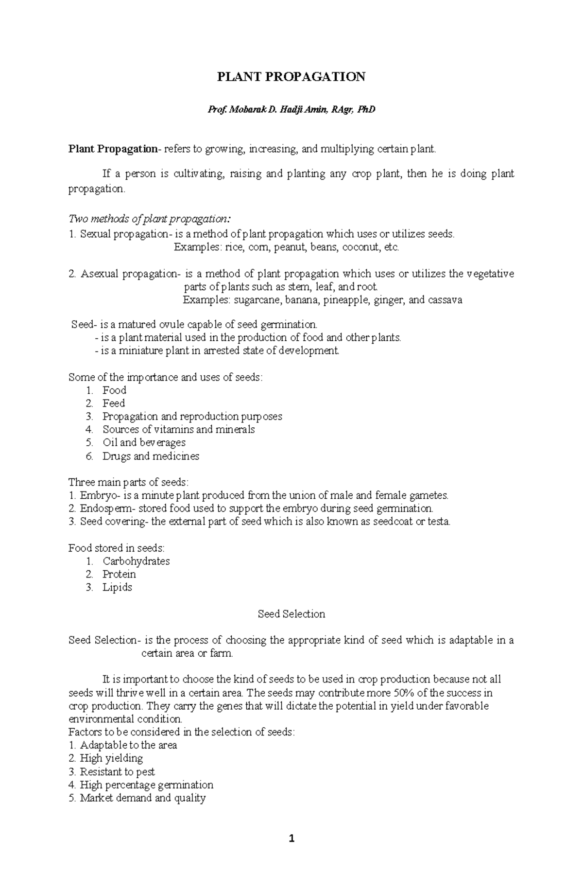 Plant Propagation Overview - Prof. Hadji Amin - Studocu