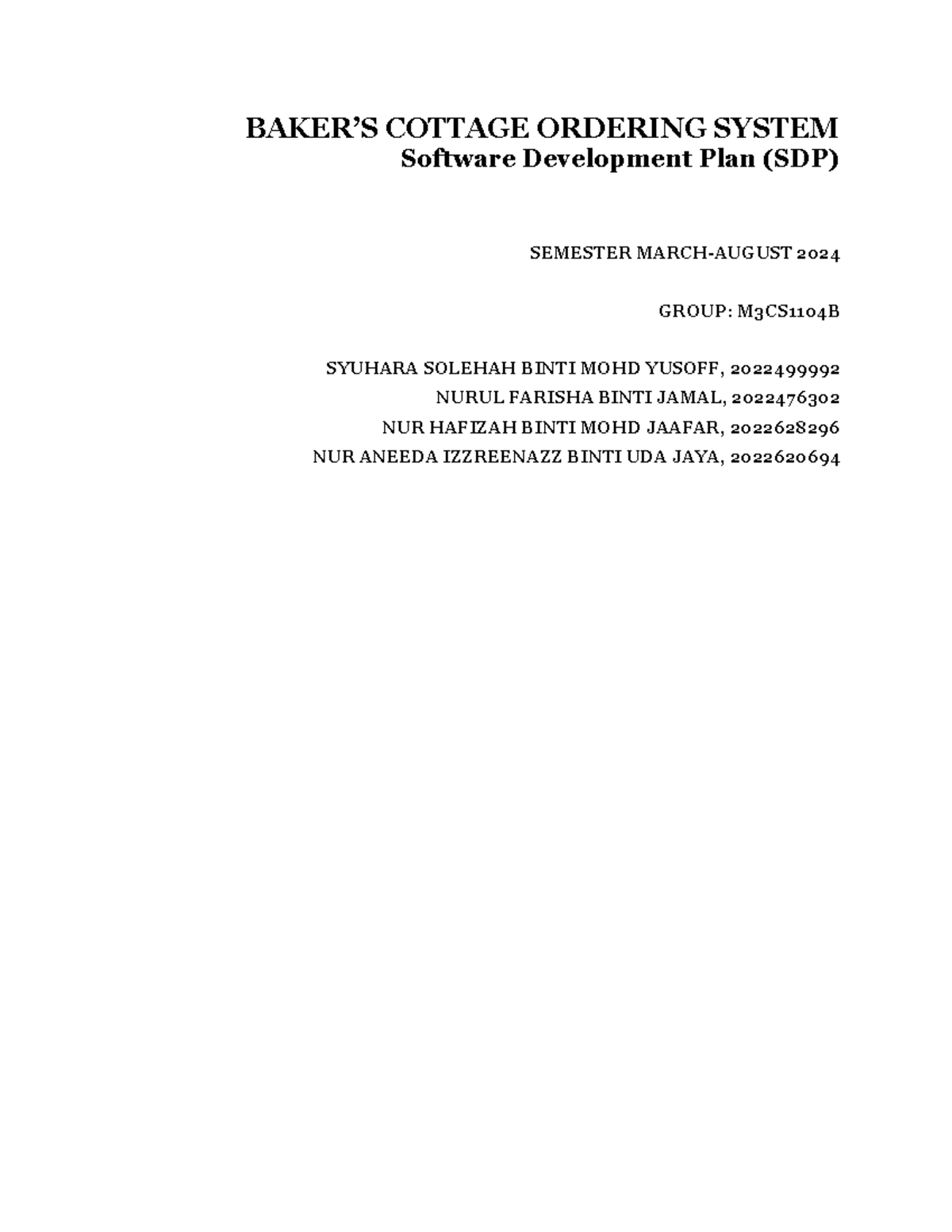 COTTAGE ORDERING SYSTEM Software Development Plan (SDP) ISP250 - Studocu