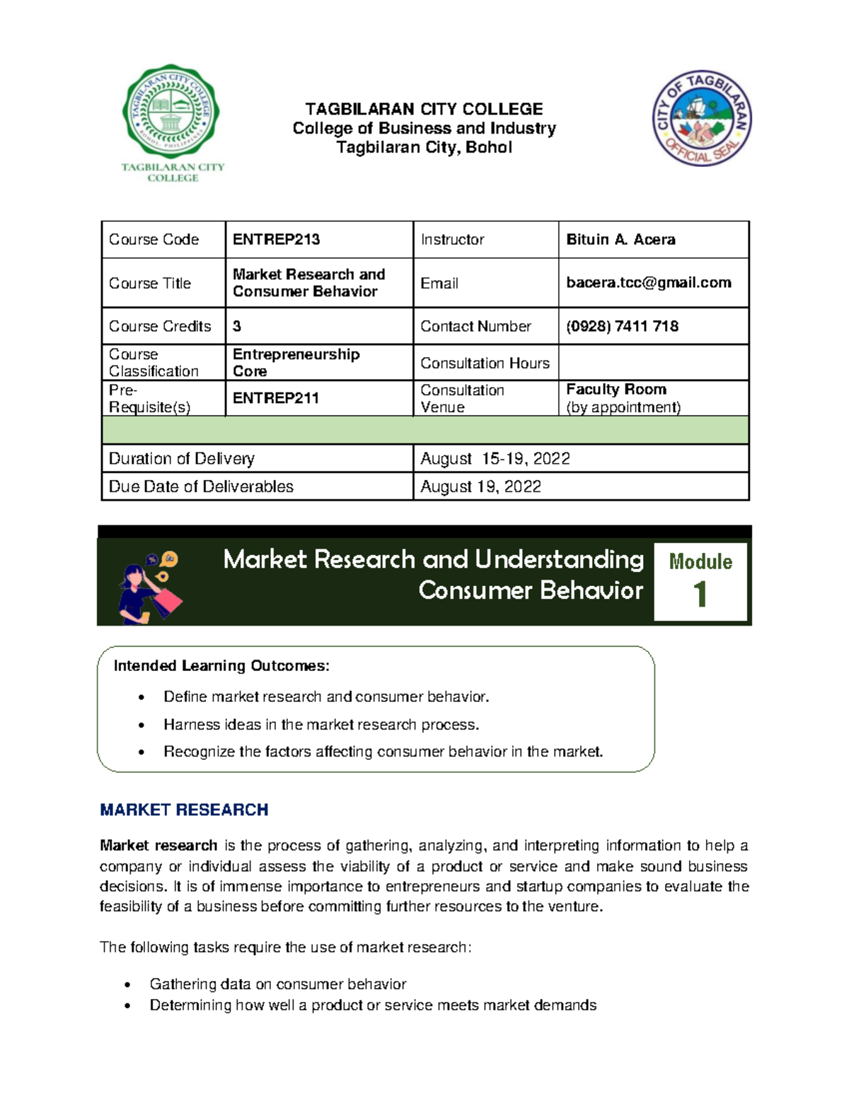 ENTREP213 Module 1: Market Research & Insights on Consumer Behavior ...