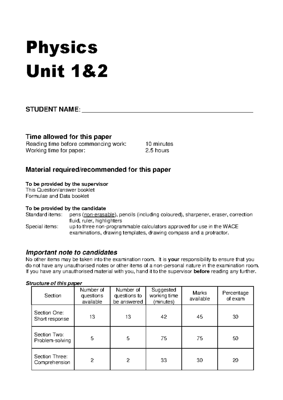 Year 11 Physics Unit 1 & 2 Final Exam Practice Questions - Studocu