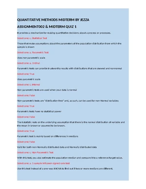 Final Quiz 1 Quantitative Methods - Question 1 Not yet answeredMarked out of 1. Flag question ...