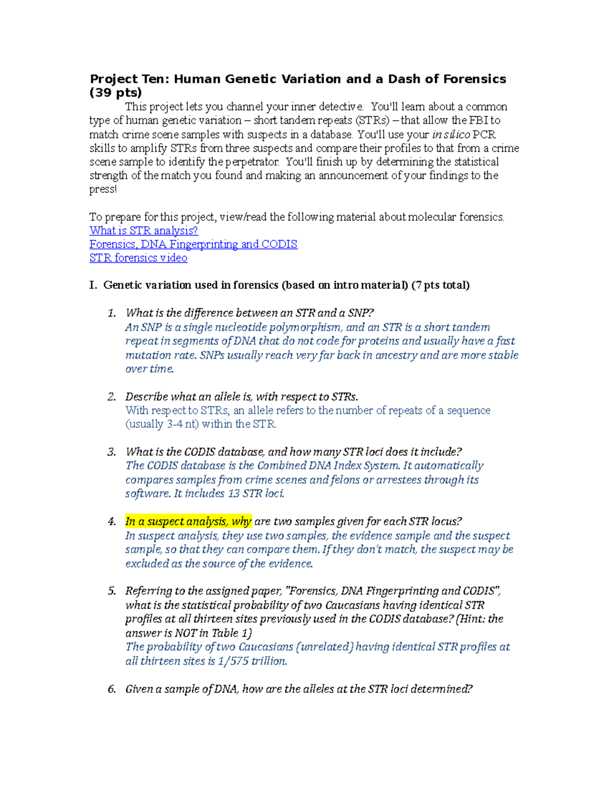 Genetics Project/Lab 10: Analysis of Human Genetic Variation in ...