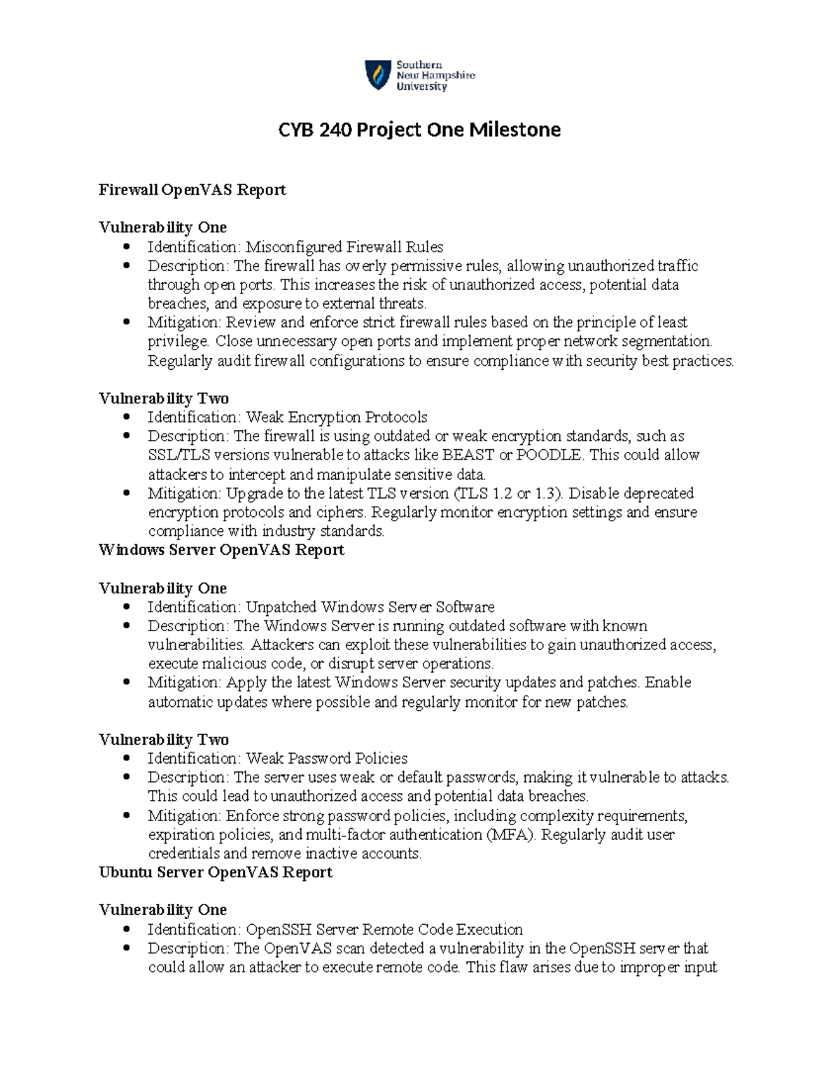 CYB-240 Project One Milestone: OpenVAS Vulnerability Analysis - Studocu