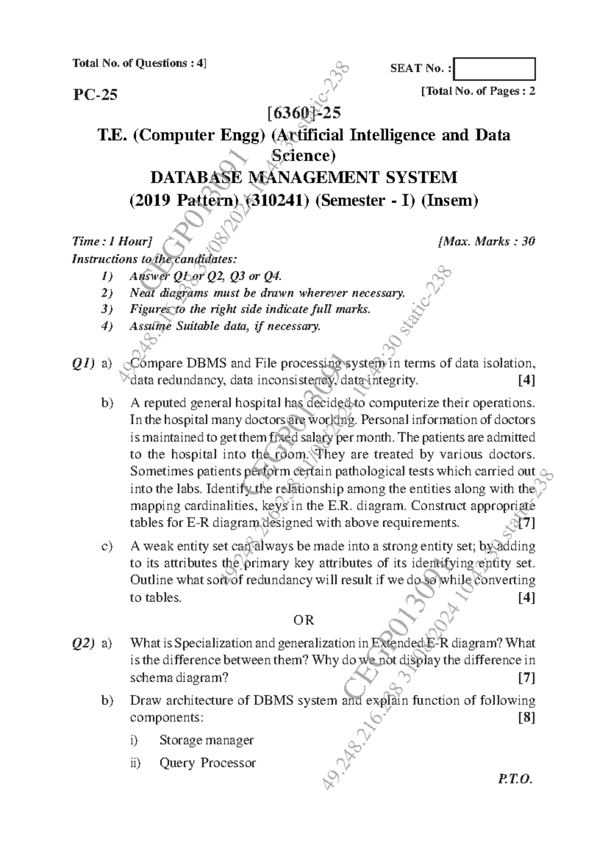 DBMS 310241 - Insem Exam QP: Compare DBMS & File Systems - Studocu