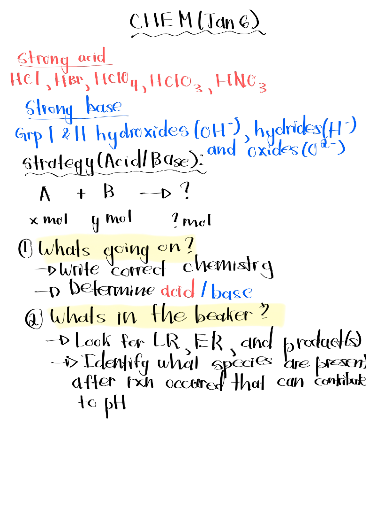 CHE 101: Strong Acids and Bases - Key Concepts and Reactions - Studocu