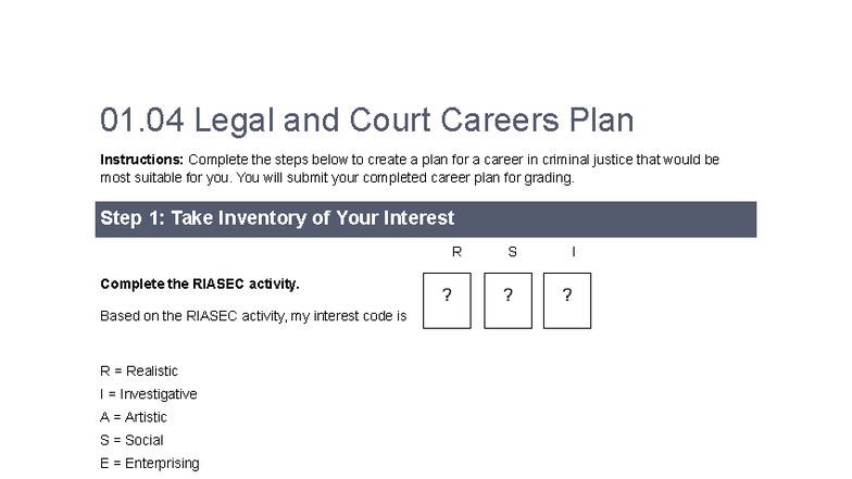 01.04 Career Plan for Criminal Justice Pathways - Studocu