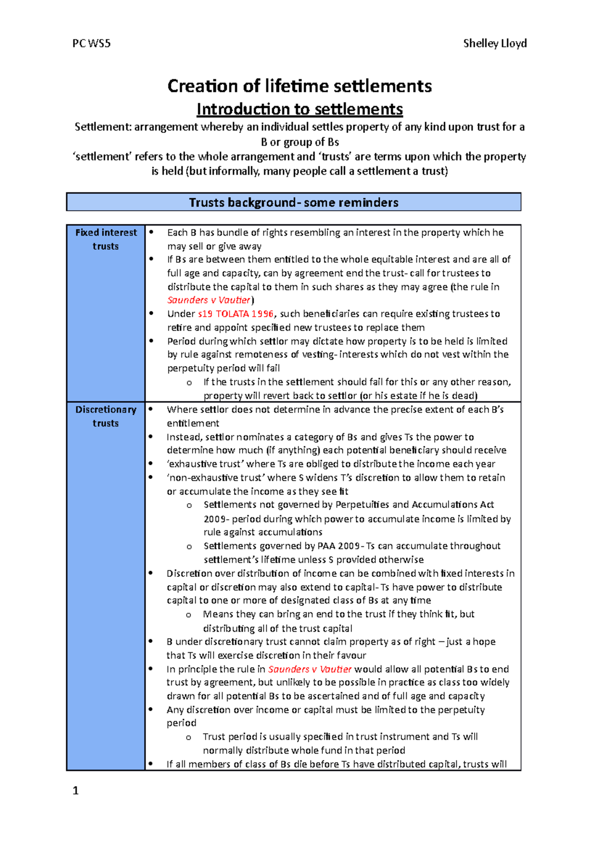 PC WS5 - workshop 5 - Creation of lifetime settlements Introduction to ...