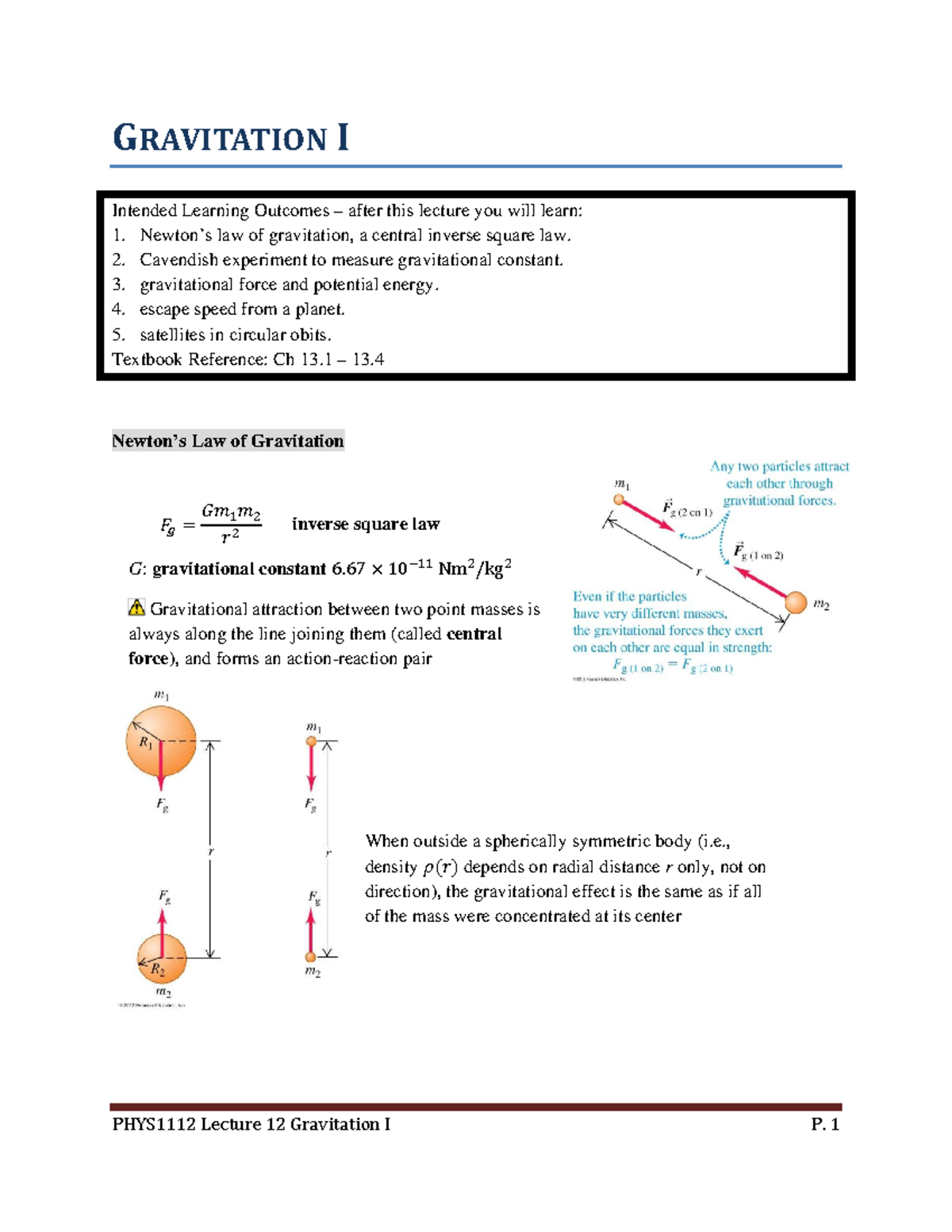 Lecture 12 - Gravitation I: Key Concepts and Outcomes - Studocu