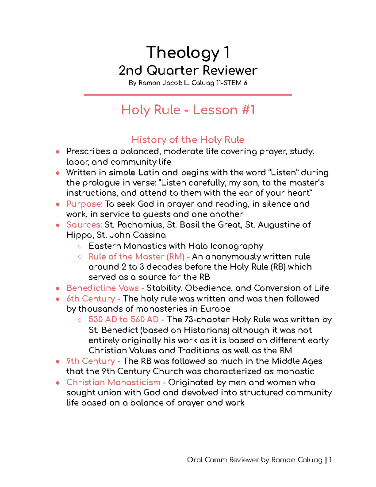 Theology 1 2nd Quarter Reviewer: Insights on the Holy Rule and More ...