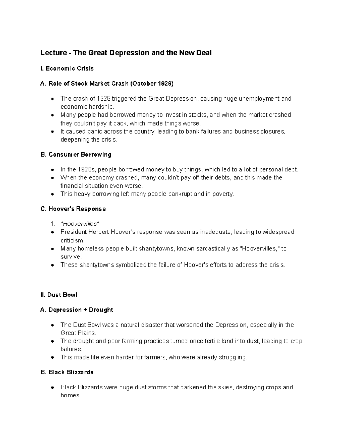 Lecture Notes: The Great Depression & New Deal (HIST 101) - Studocu