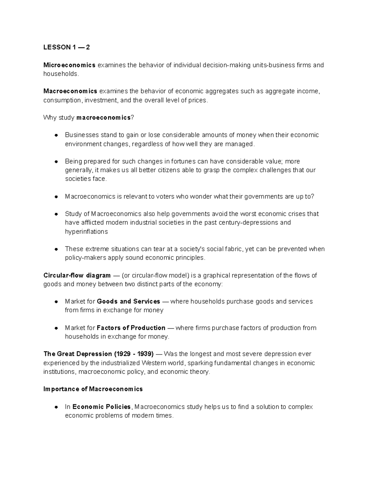 Macroeconomics Overview and Key Concepts: Lessons 1-8 (ECO 101) - Studocu