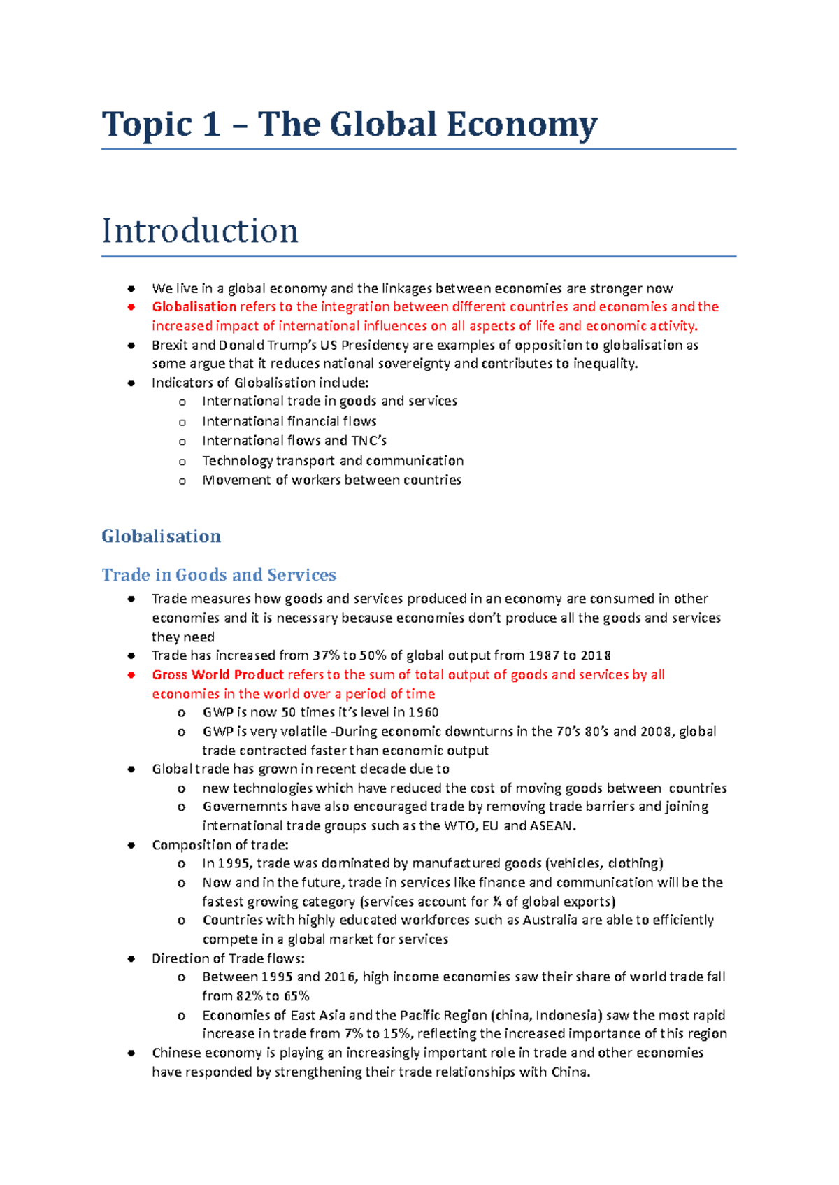 Topic 1 - The Global Economy: Understanding Globalisation and Trade ...