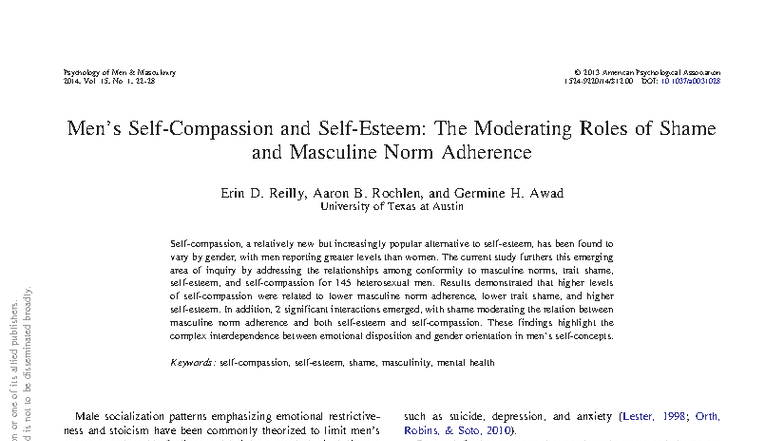 Men's Self-Compassion, Shame, and Masculinity: Impacts on Self-Esteem ...
