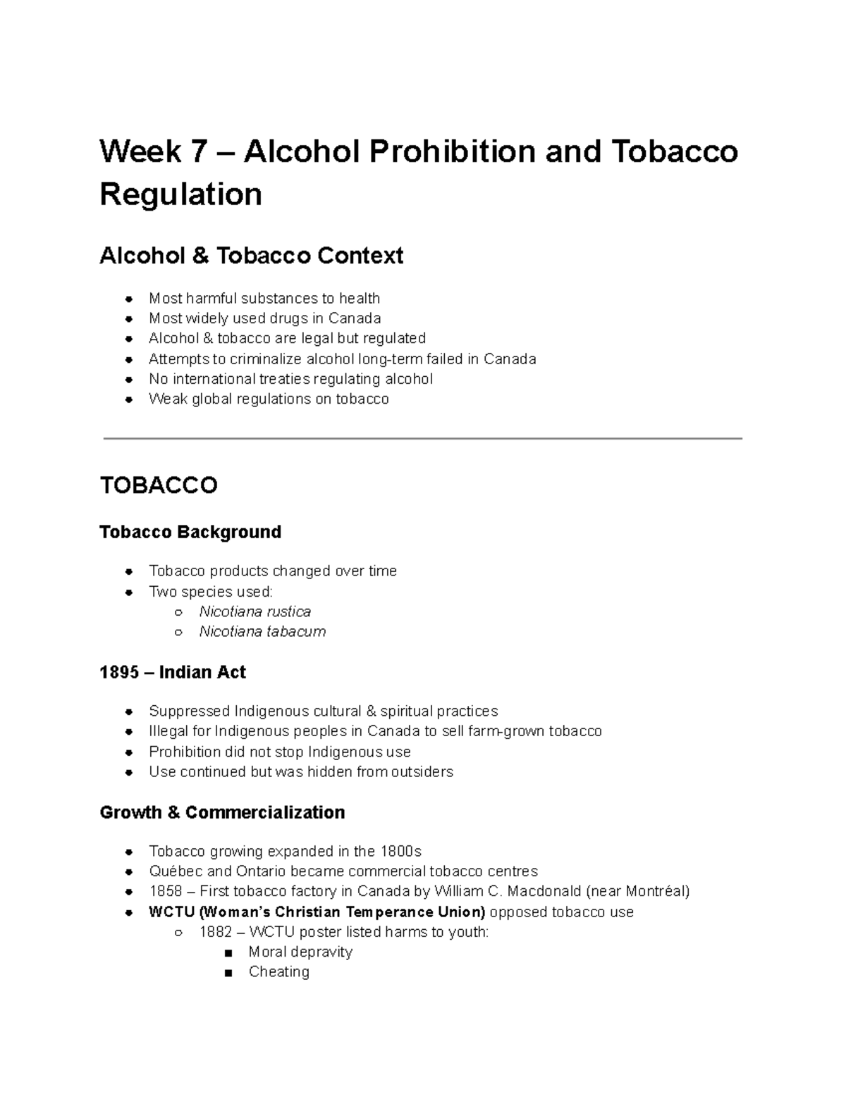 3052 Weeks 7-11 Lecture: Alcohol Prohibition, Tobacco Regulation ...
