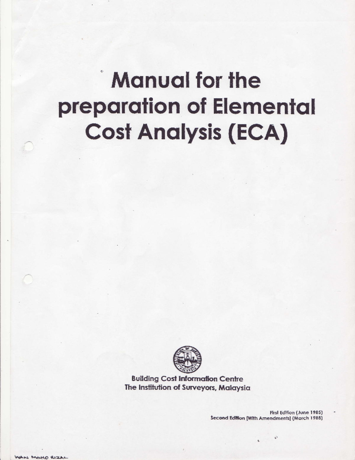 Manual for Elemental Cost Analysis (ECA) Preparation Guide - Studocu