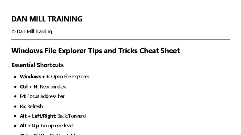 Windows+File+Explorer+Tips+and+Tricks+Cheat+Sheet - DAN MILL TRAINING ...