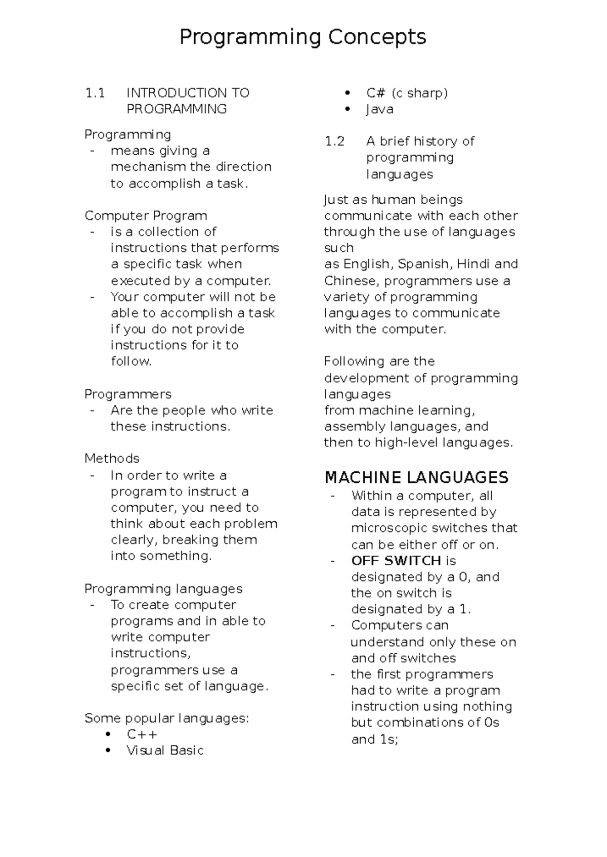 Programming notes - Computer Fundamentals - 1 INTRODUCTION TO ...