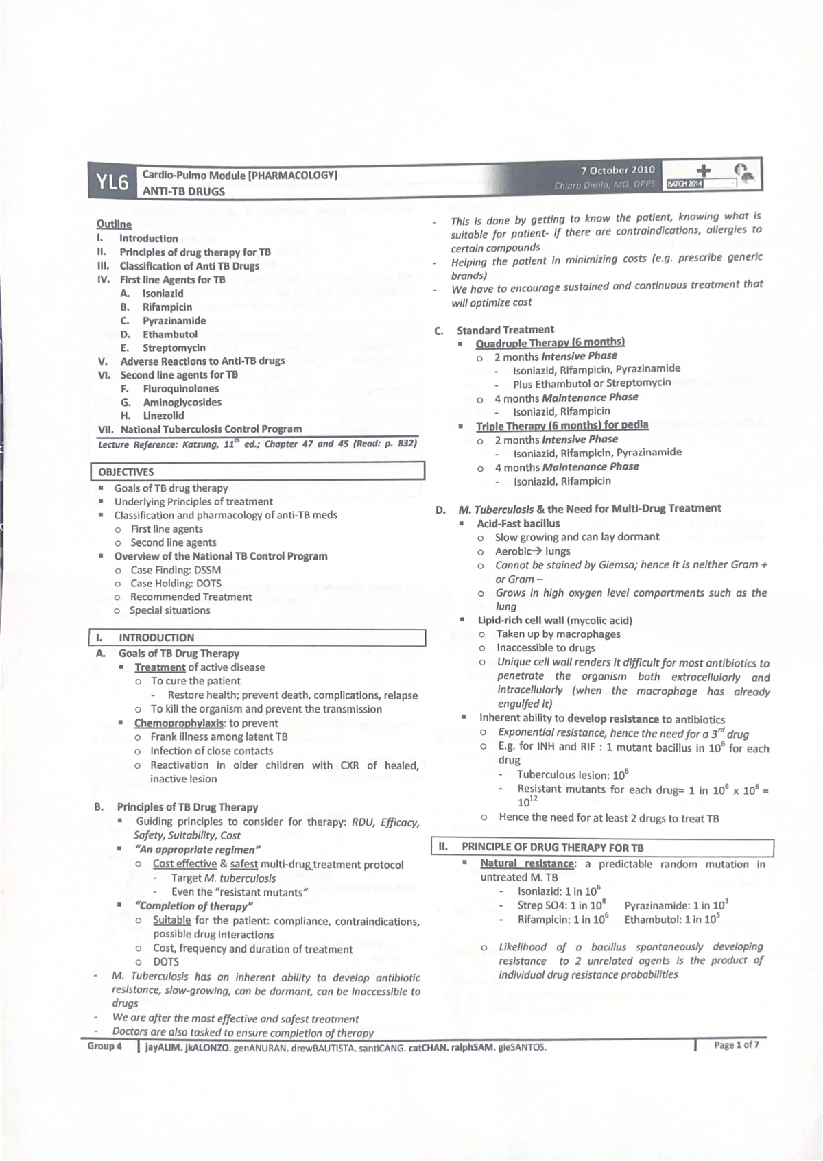 YL6 Module 7: TB Drug Therapy Overview and First Line Agents - Studocu
