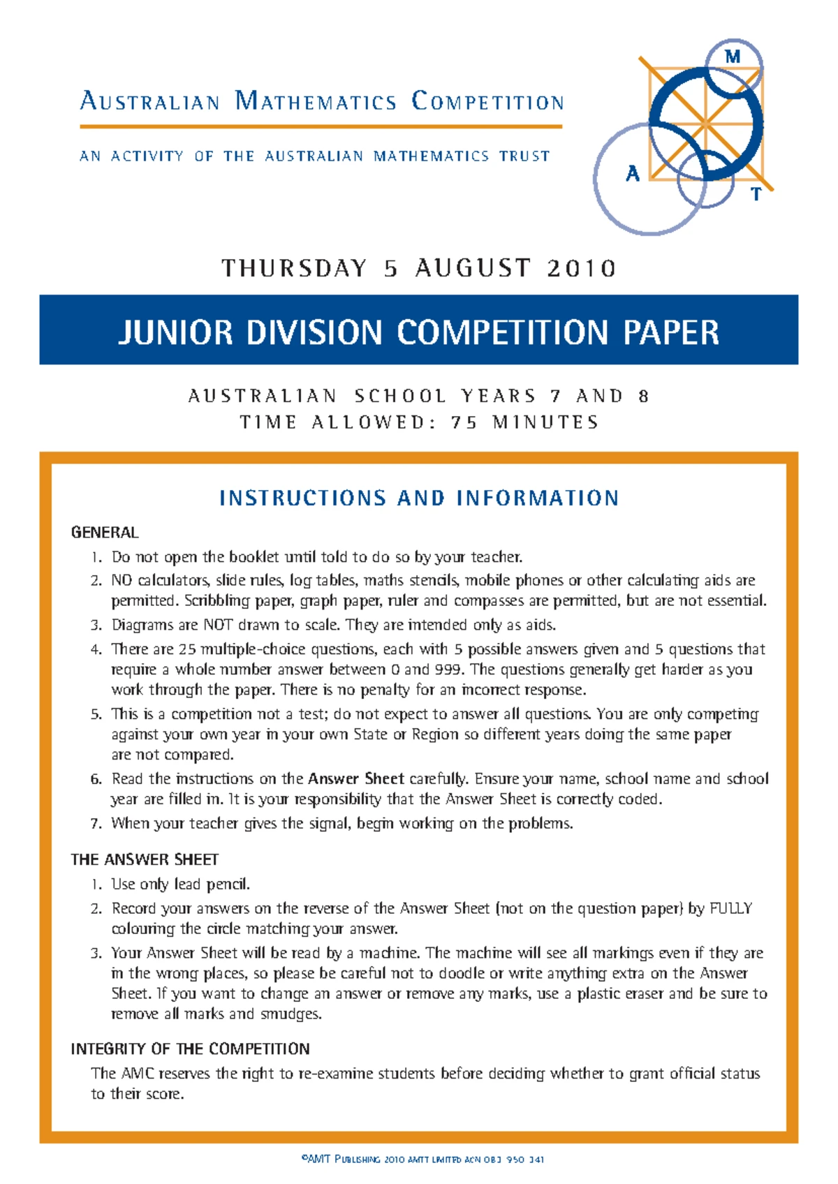 Mathex 2019 Year 9 Practice Questions and Solutions Summary - Studocu