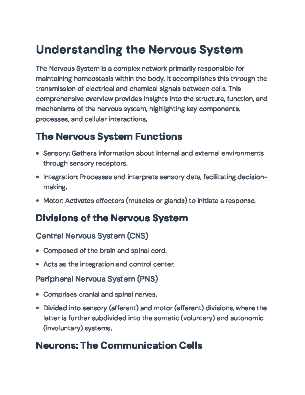 Nervous System Overview: Structure, Function, and Pathophysiology ...