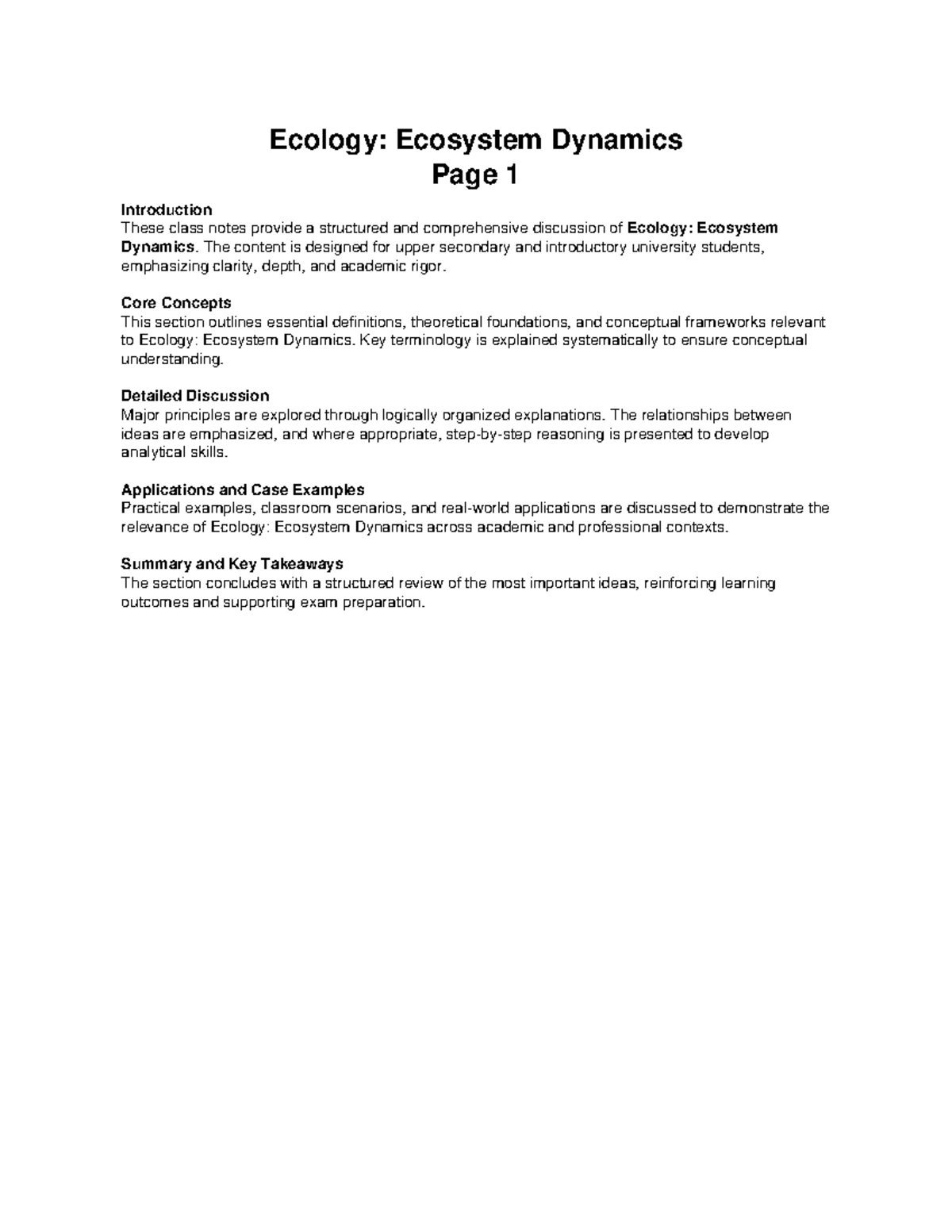 Ecology: Ecosystem Dynamics Class Notes (Set 5) - Studocu