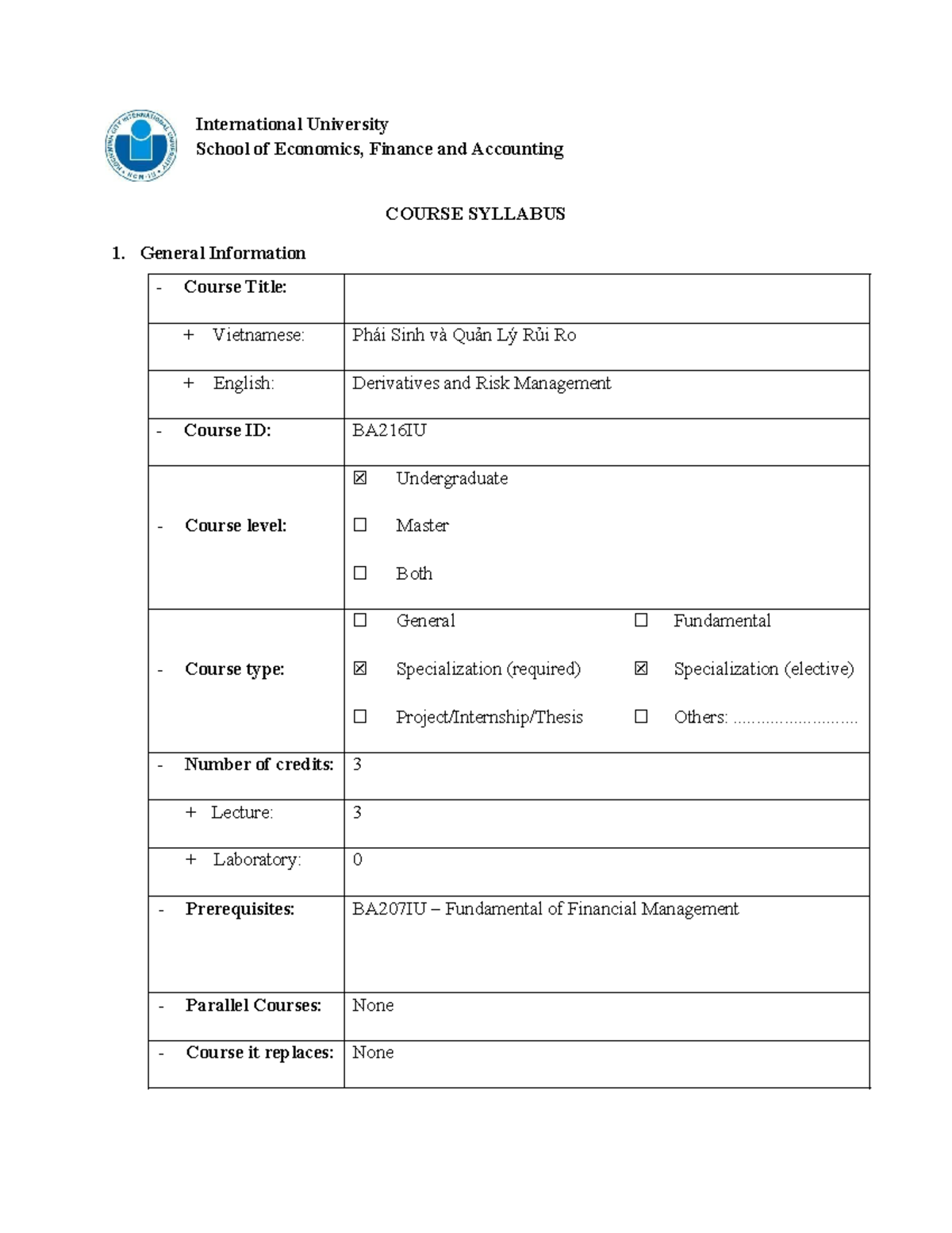 BA216IU Derivatives and Risk Management Course Syllabus Spring 2026 ...