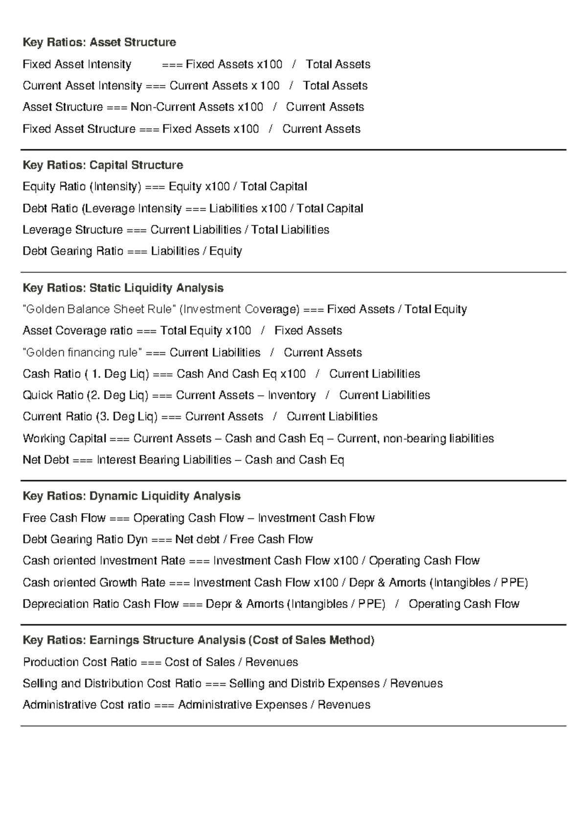 Key Ratios Small - Key Ratios: Asset Structure Fixed Asset Intensity ...