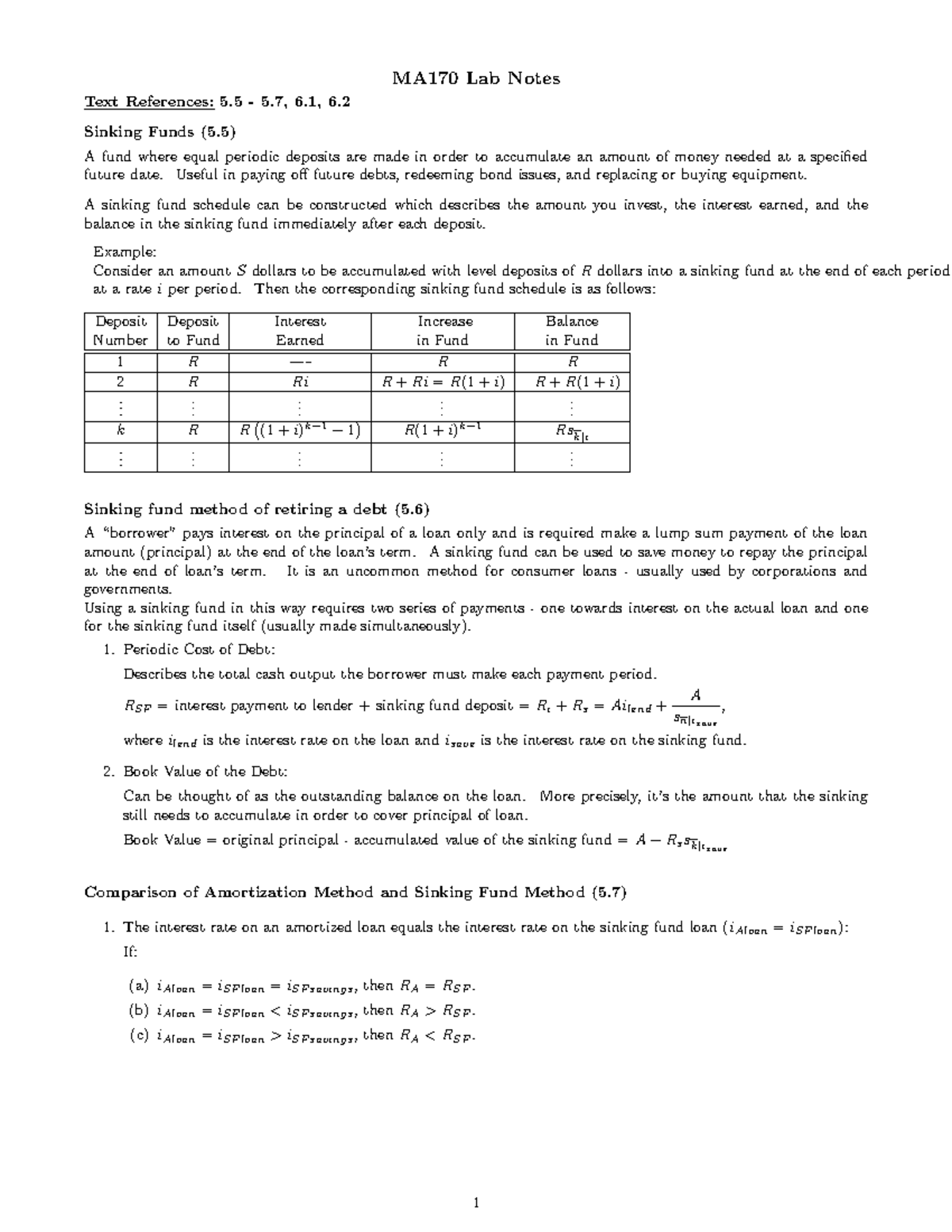 MA170 Lab Notes: Sinking Funds & Debt Methods Overview - Studocu