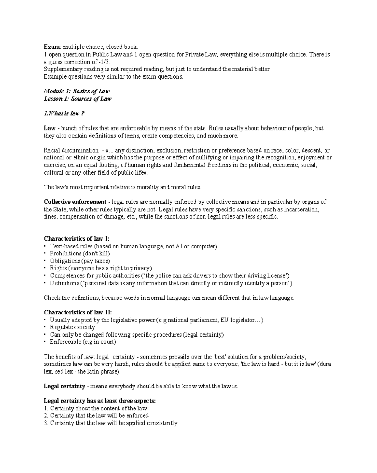 Public Law Notes: Exam Preparation for Module 1 (Basics of Law) - Studocu