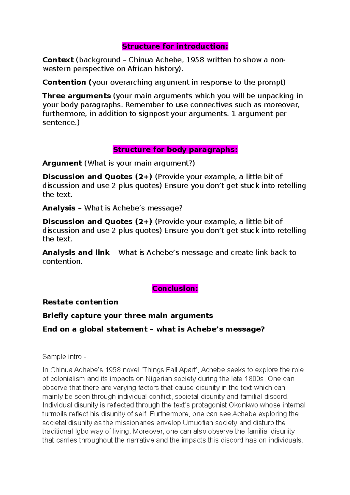 Structure and sample paragraphs intro RR - Structure for introduction ...