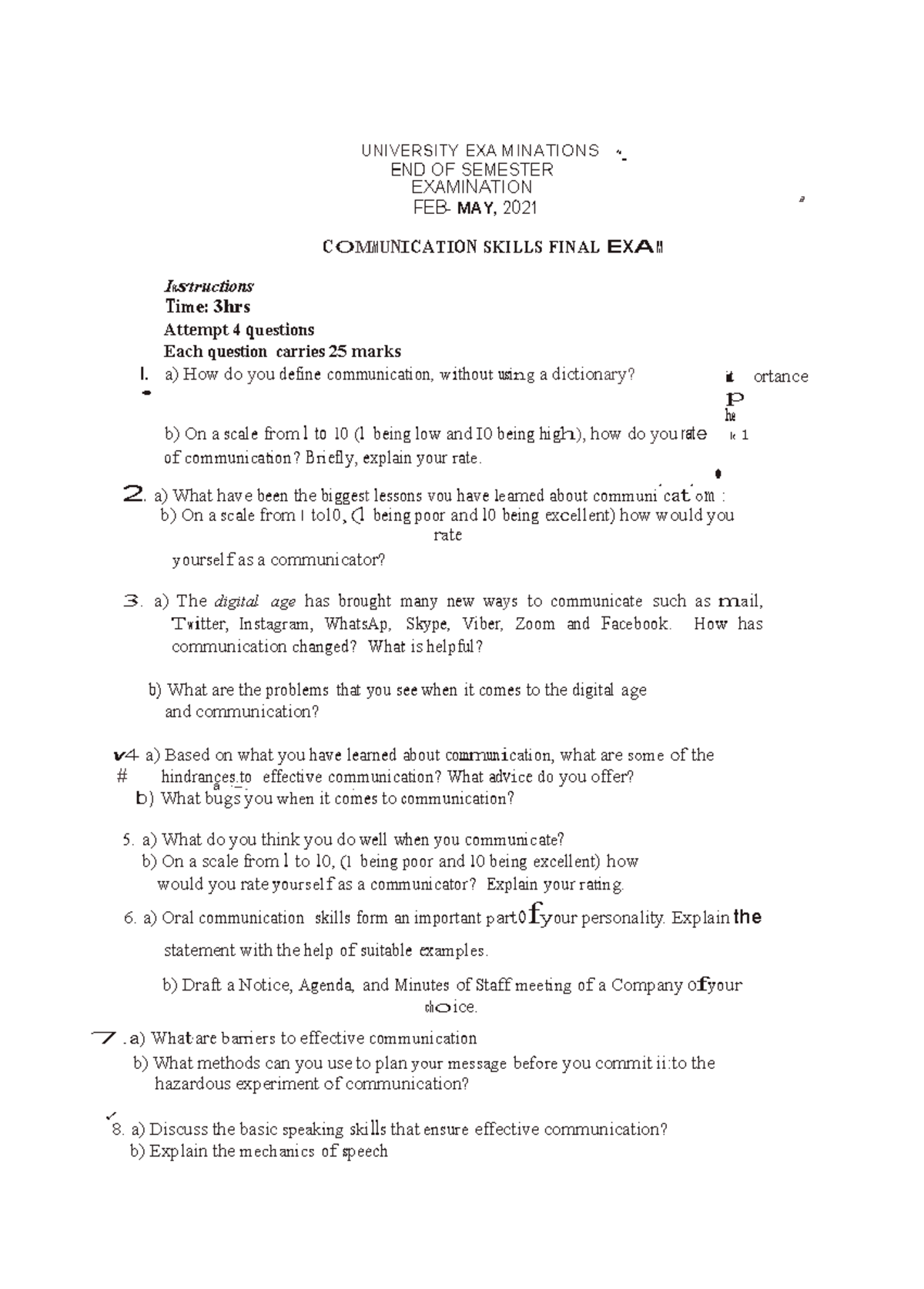 Communication Skills Final Exam - FEB-MAY 2021 - Studocu