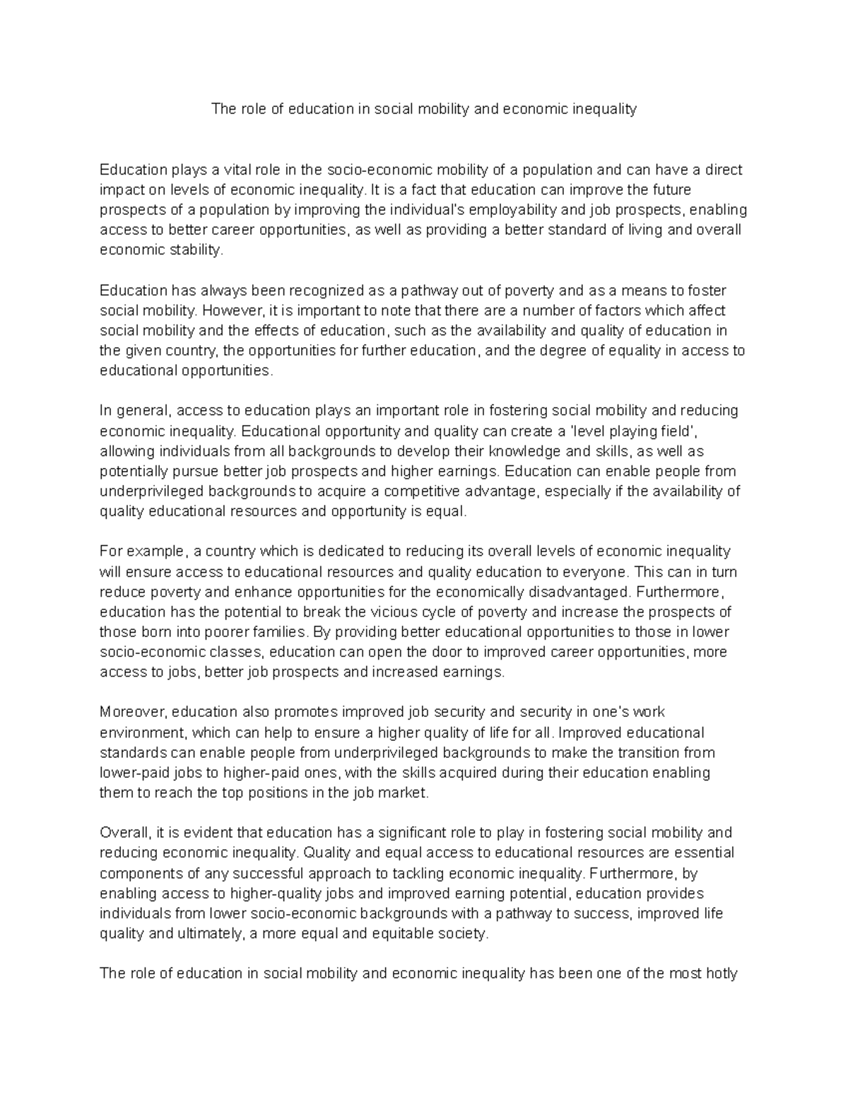 The role of education in social mobility and economic inequality - It ...