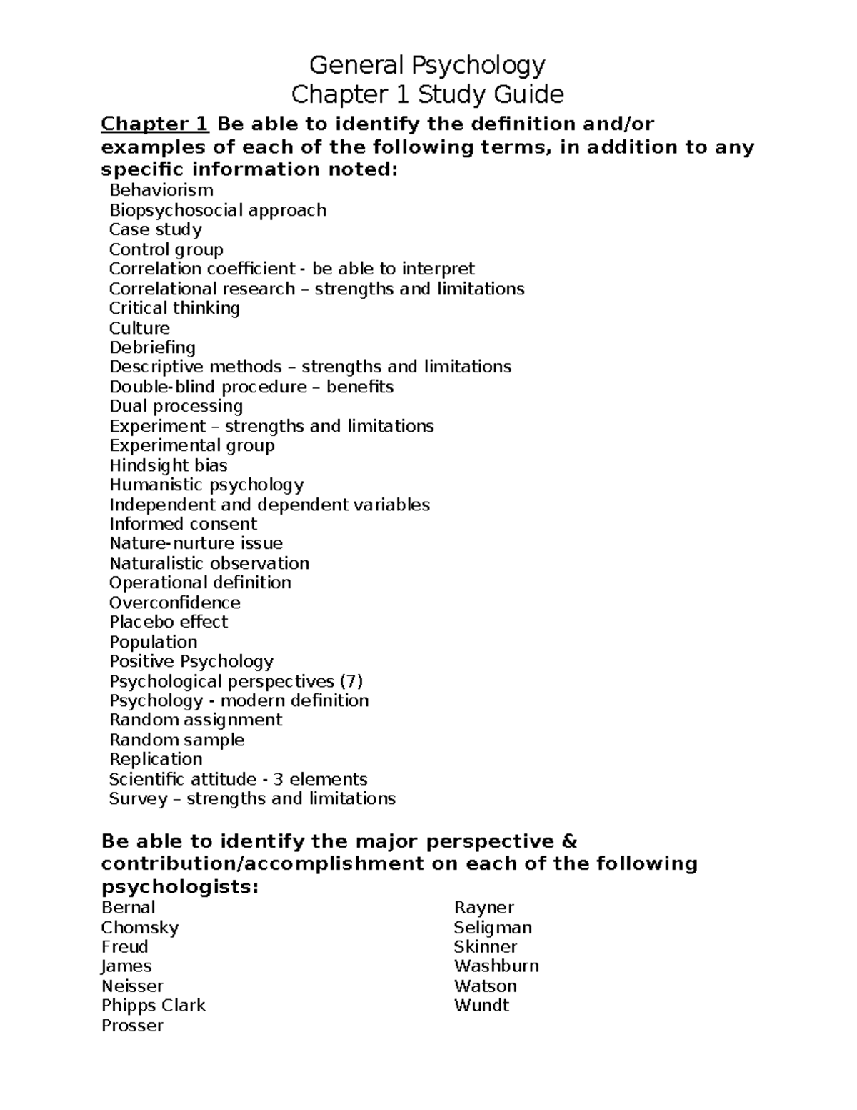 General Psychology PSY101 Chapter 1 Study Guide & Key Concepts - Studocu