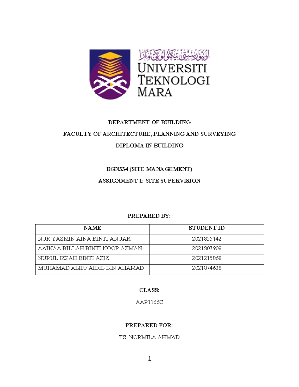 BGN334 - Assignment 1: Site Supervision Report for Building Project ...