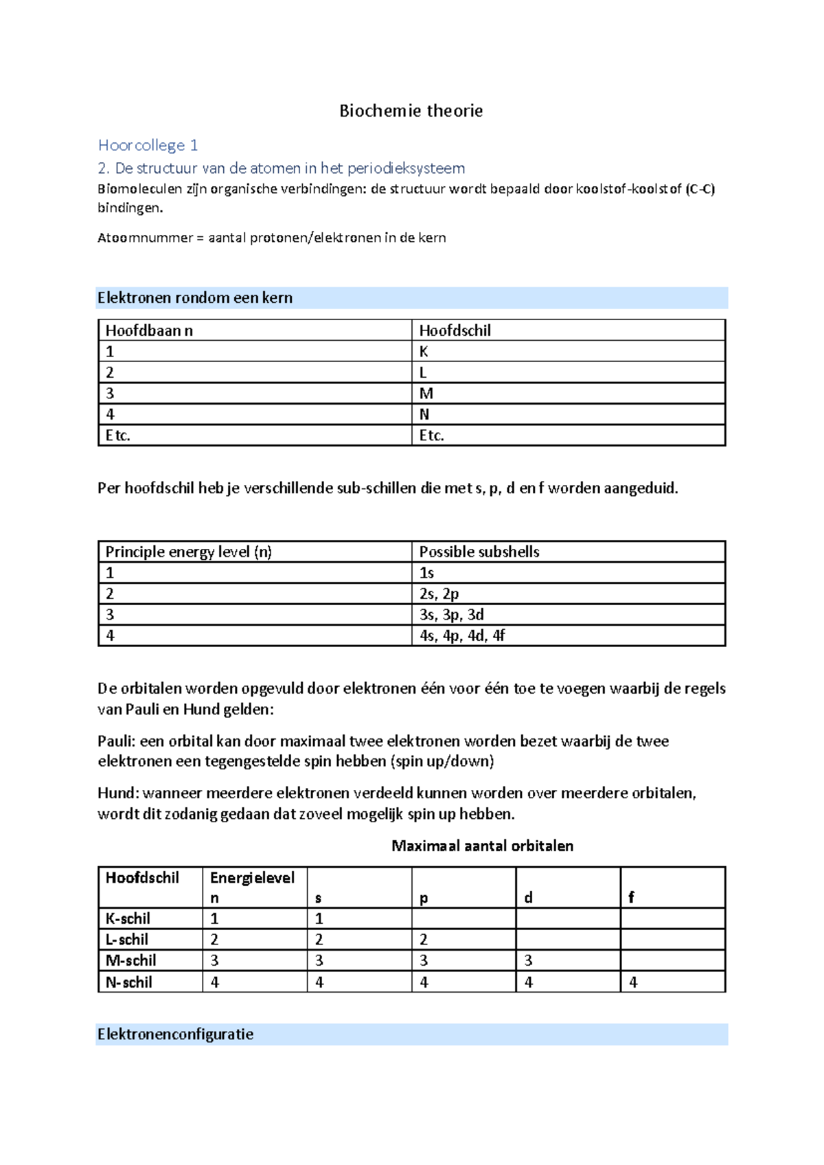 Biochemie theorie - samenvatting BCT - Biochemie theorie Hoorcollege 1 2. De structuur van de ...