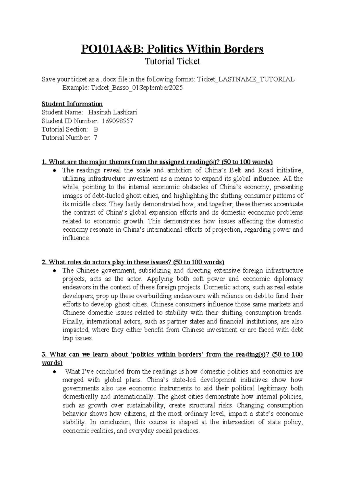 Politics Within Borders Tutorial Ticket - Lashkari 07Oct2025 - Studocu