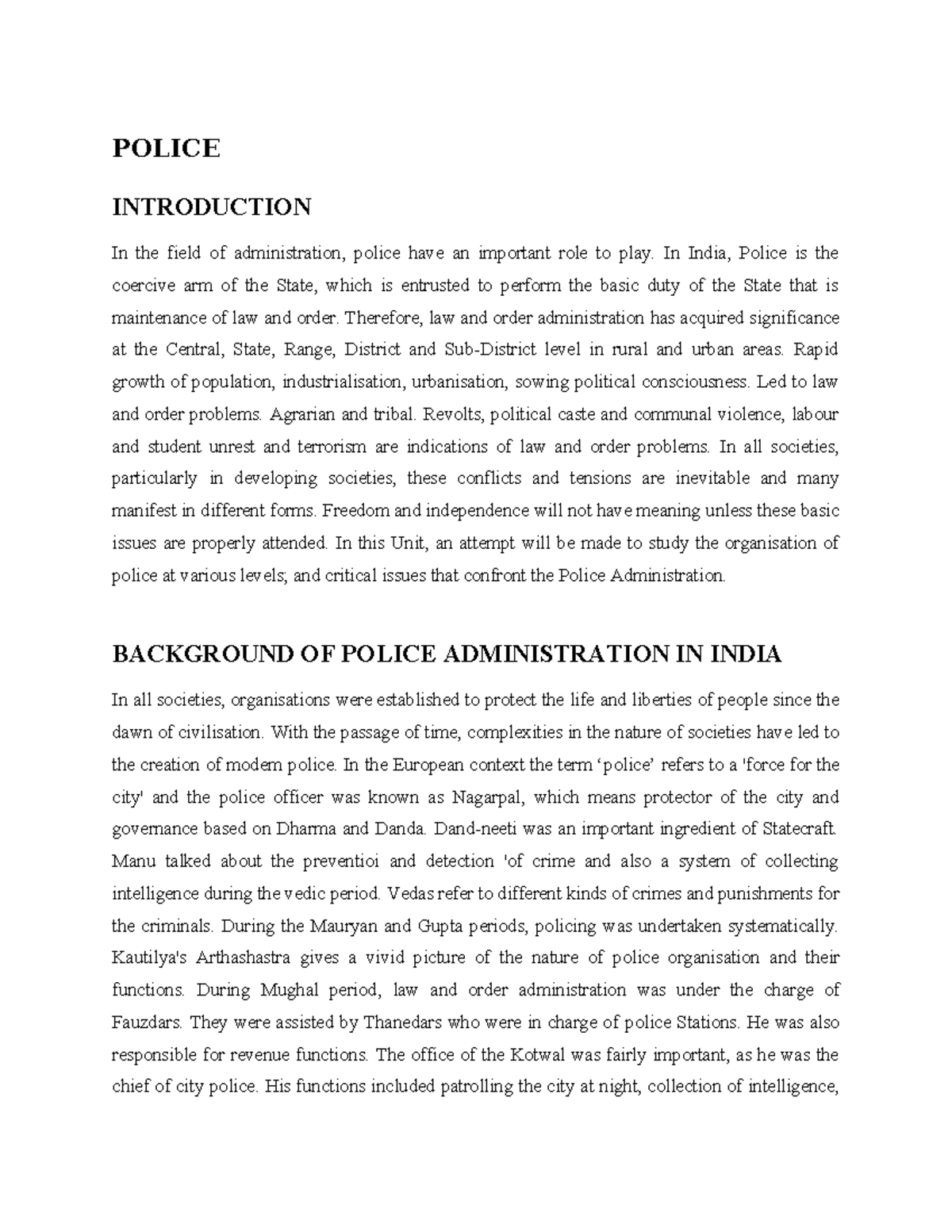 POLICE ADMINISTRATION IN INDIA: STRUCTURE & FUNCTIONS - Studocu