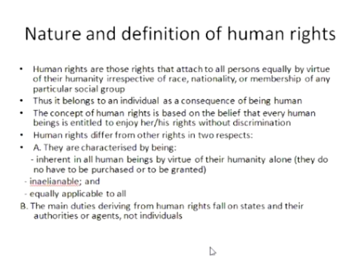 IHRL - Nature and Definition of Human Rights Notes - Studocu