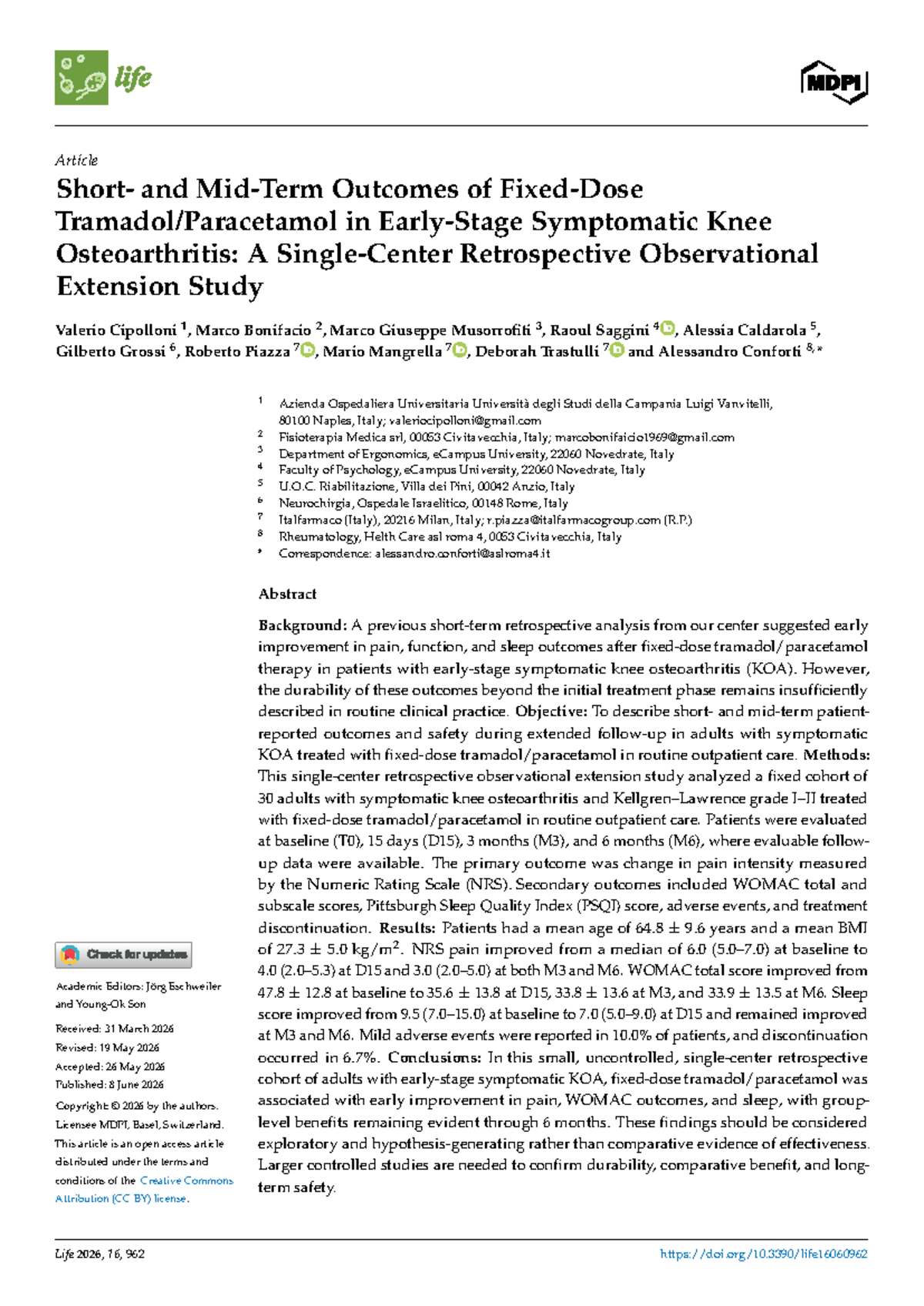 Outcomes of Fixed Paracetamol in Symptomatic Knee Osteoarthritis: A ...
