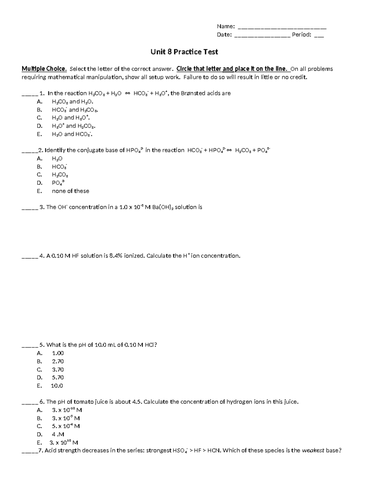 Unit 8 Practice Test: Multiple Choice Questions and Solutions - Studocu