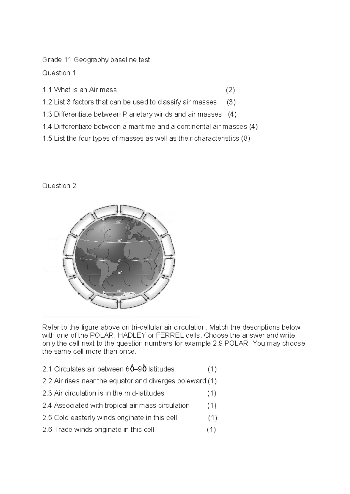 Grade 11 Geography Baseline Test - Final Exam - Studocu