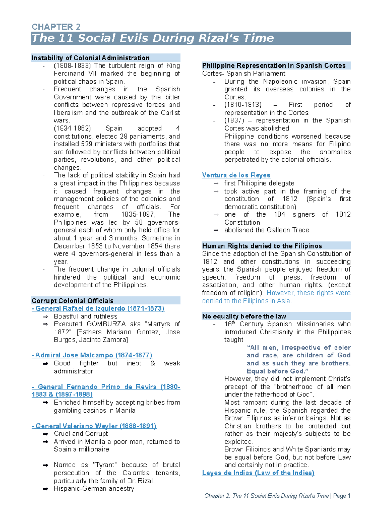 Chapter 2- 11 Social Evils during Rizals Time - CHAPTER 2 The 11 Social ...