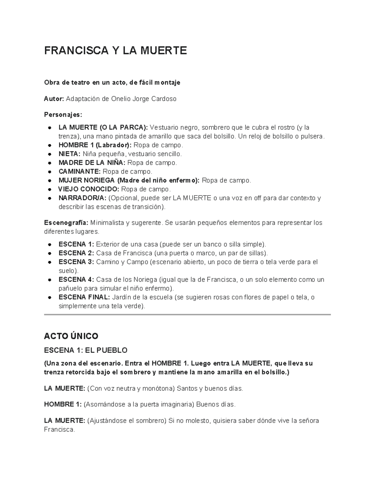 FRANCISCA Y LA MUERTE: Obra de Teatro en un Acto - Adaptación de Onelio ...