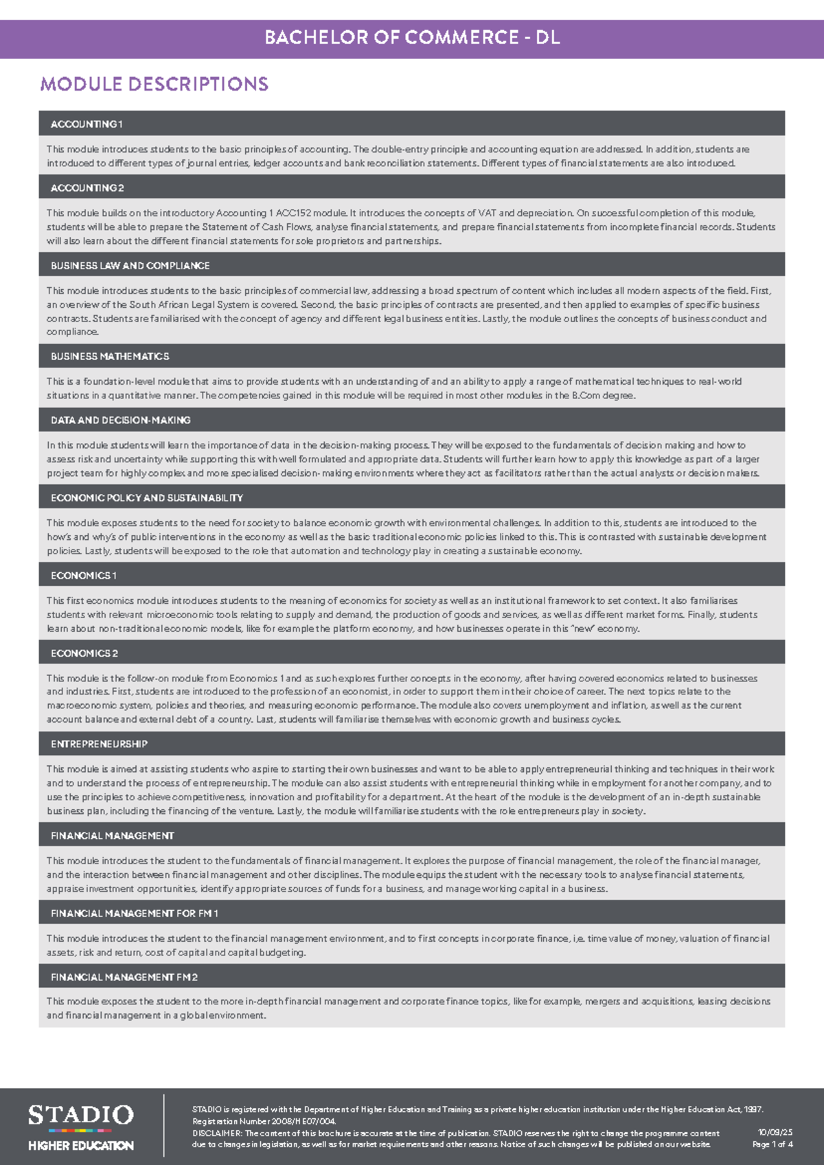 BCom General Module Descriptions DL 2026: Overview of Key Subjects ...