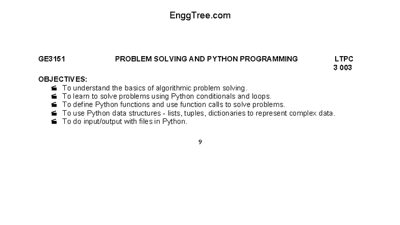 GE3151 Problem Solving & Python Programming Syllabus PDF - Studocu