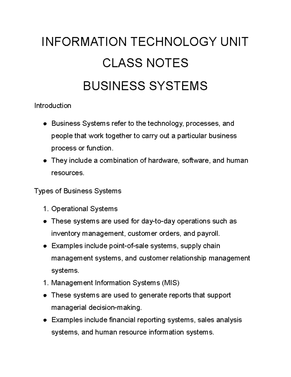 Information Technology UNIT Class Notes - INFORMATION TECHNOLOGY UNIT ...