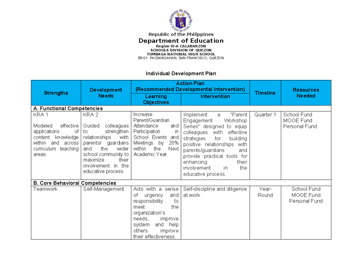 Individual Development Plan (IDP) for Educators: Strengths & Needs ...