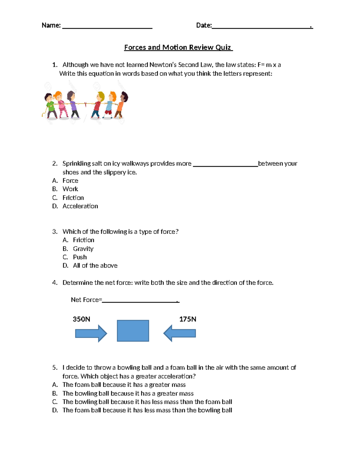 Forces and Motion Review Quiz - Concepts and Practice Questions - Studocu