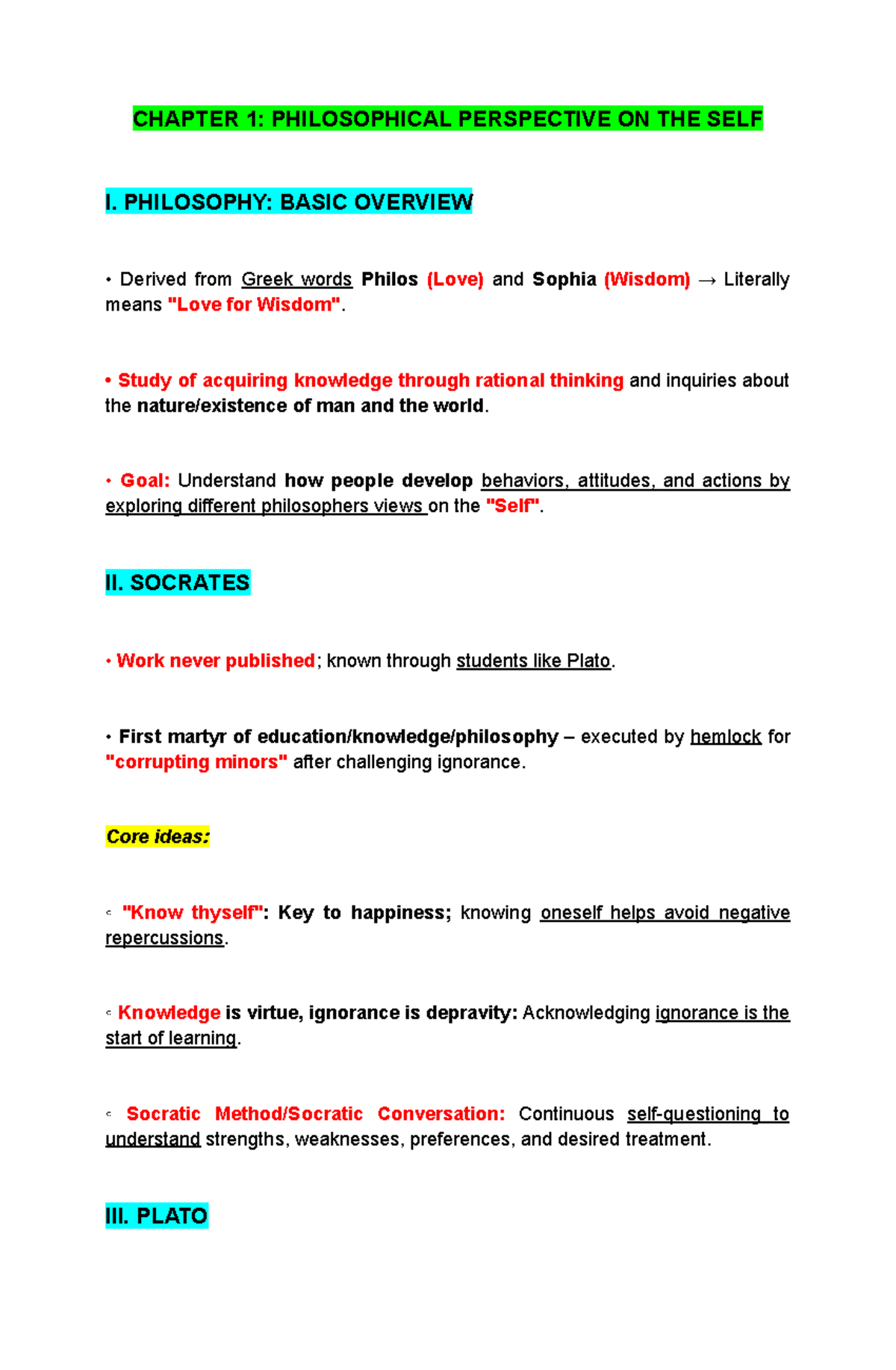 CHAPTER 1: PHILOSOPHICAL PERSPECTIVE ON THE SELF - UNDS Reviewer - Studocu