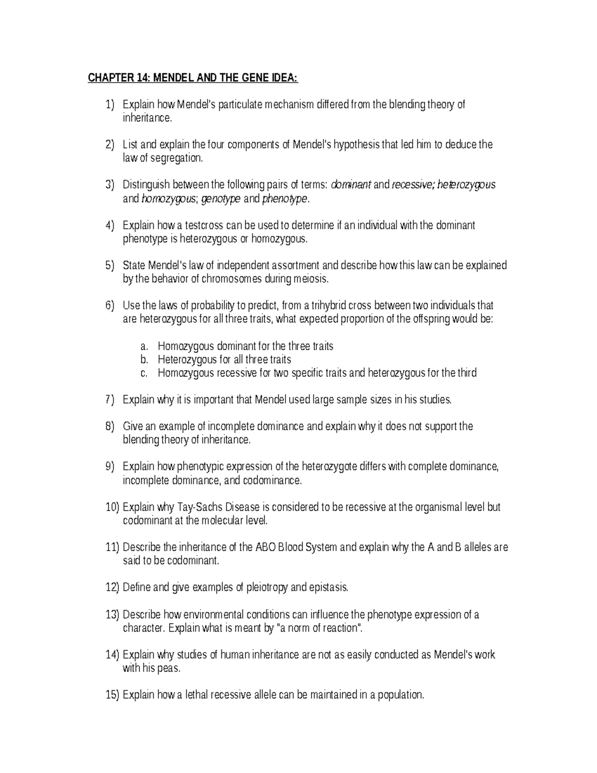 Chapter 14 Review Q1-18 - CHAPTER 14: MENDEL AND THE GENE IDEA: Explain ...